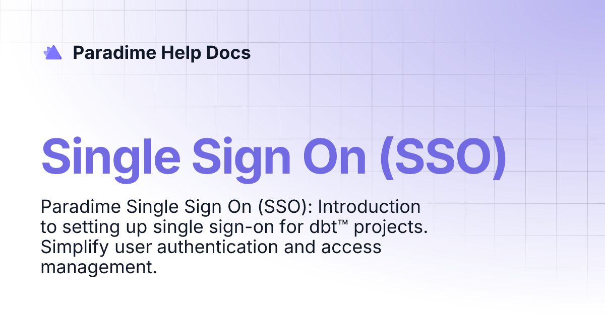 Single Sign On (SSO) | Paradime Help Docs