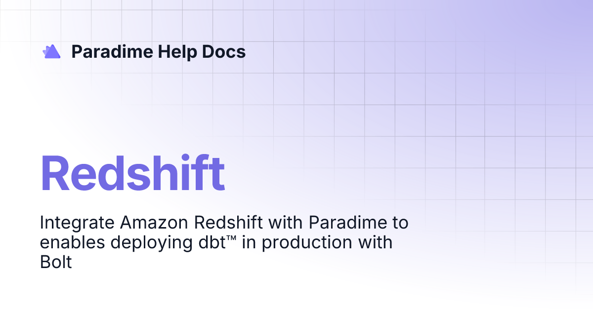 Redshift | Paradime Help Docs